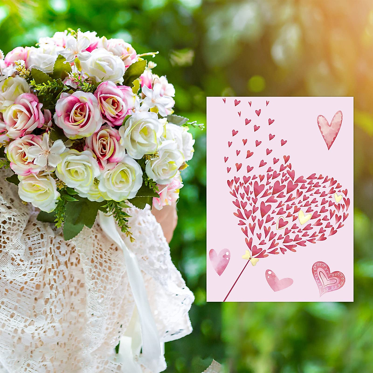 Fancy Land Valentines Cards with Envelopes 12 Heart Cards Blank Inside Gold Foil Embellishment