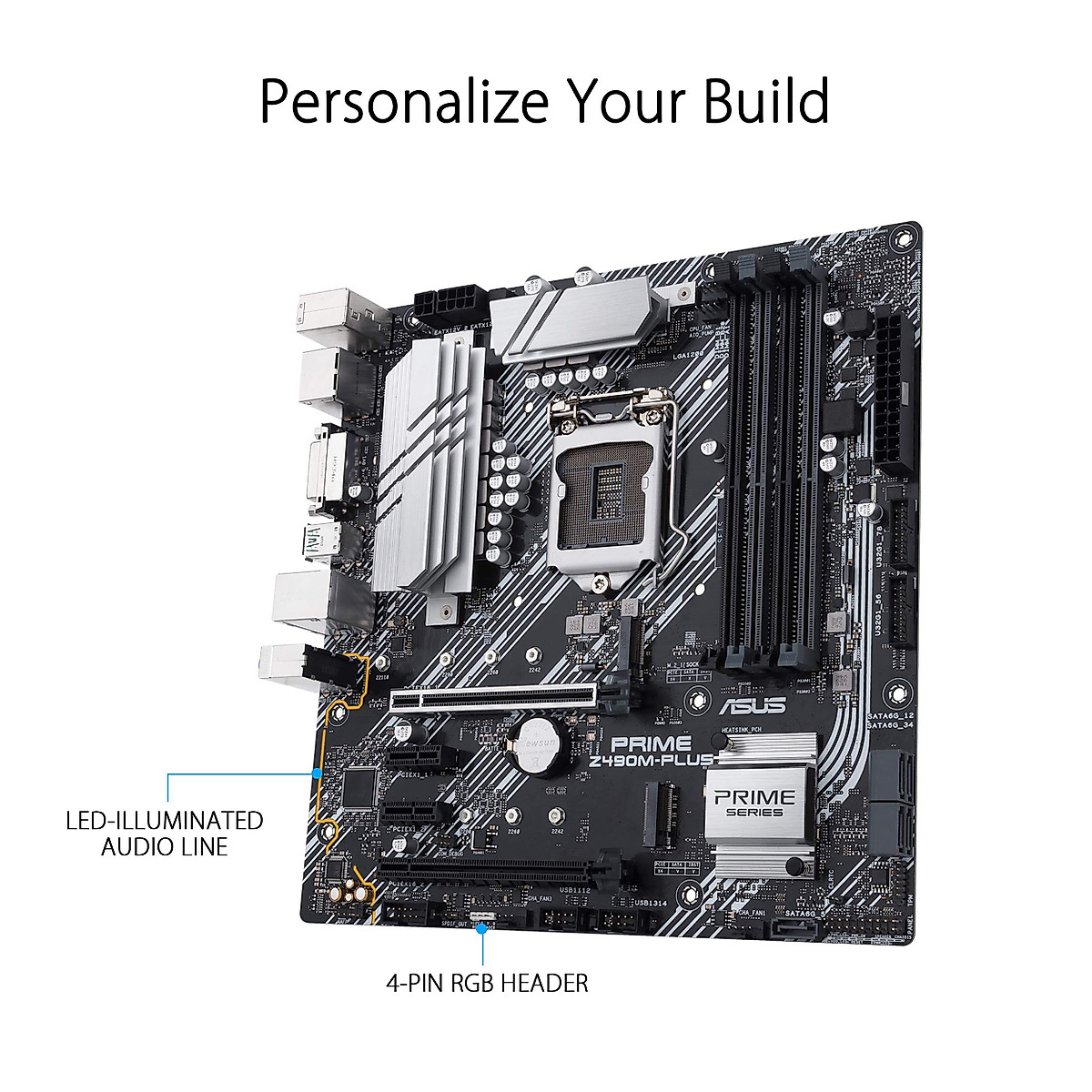 ASUS Prime Z490M-PLUS LGA 1200 (Intel® 10th Gen) Z490 Micro ATX Motherboard (Dual M.2, DDR4 4600, 1 Gb Ethernet, USB 3.2 Gen 2 USB Type-A®, Thunderbolt™ 3 Support, Aura Sync RGB)