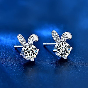 StarGems® 0.5ct Moissanite 925 Silver Platinum Plated Zirconia Rabbit Stud B4640