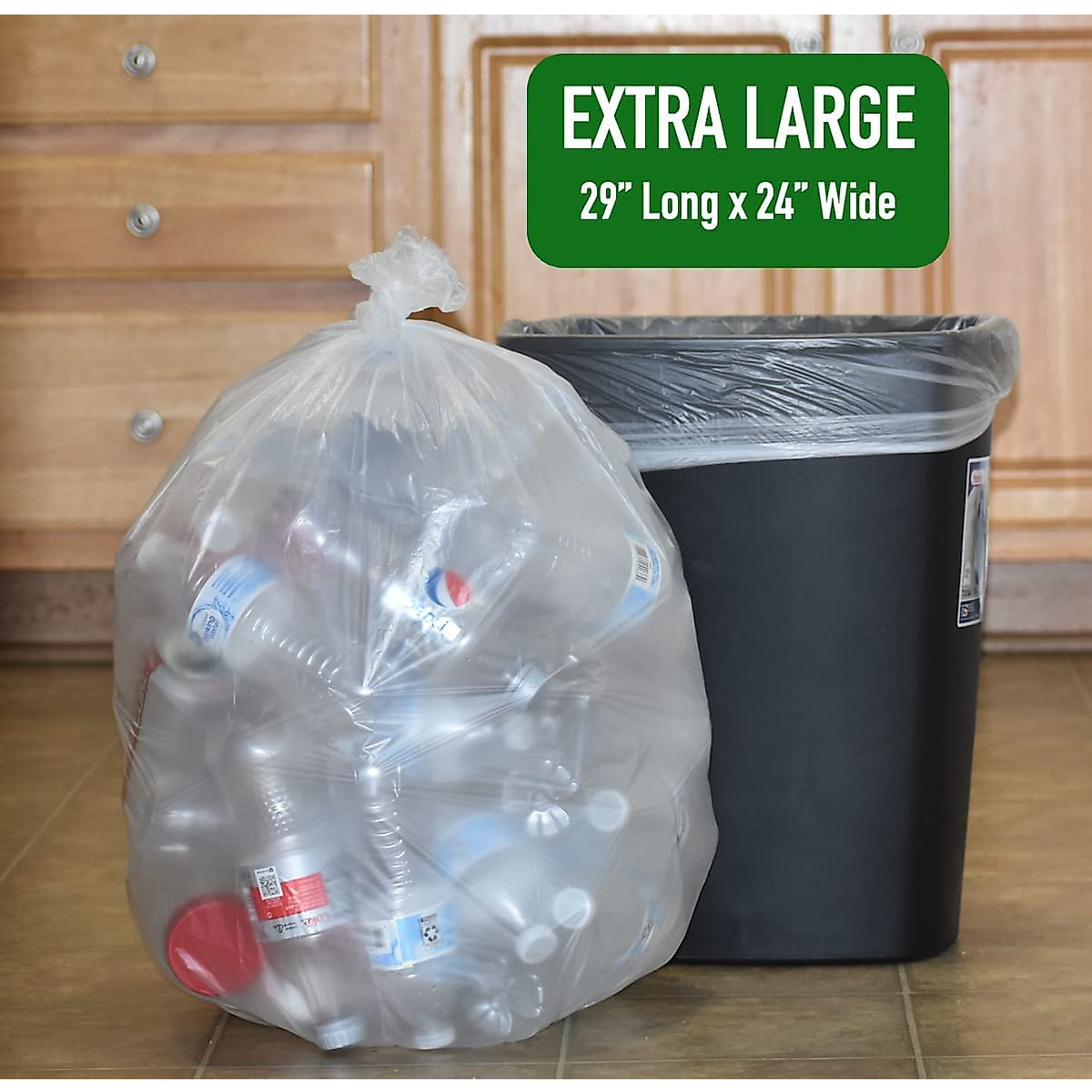 7-10 Gallon Clear Garbage Bags (110 Bags) 29" x 24" Extra Large Medium Kitchen Trash Bags Paper Shredder Bags Can Liners for Home and Office Bins, 110 ct. (Fits 7 Gal, 8 Gal, 9 Gal and 10 Gal Bins)