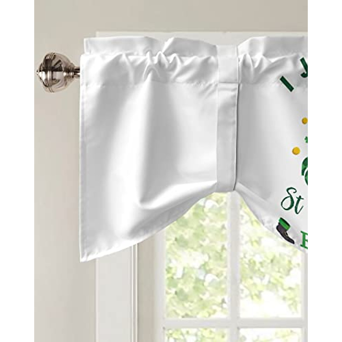 Tie Up Curtain Valances Window Topper,Shade Valance for Kitchen Windows St. Patrick's Day Plaid Truck with Clover and Gold Coins Rod Pocket Tie-up Curtains Window Treatment Drapes White 42"x18"