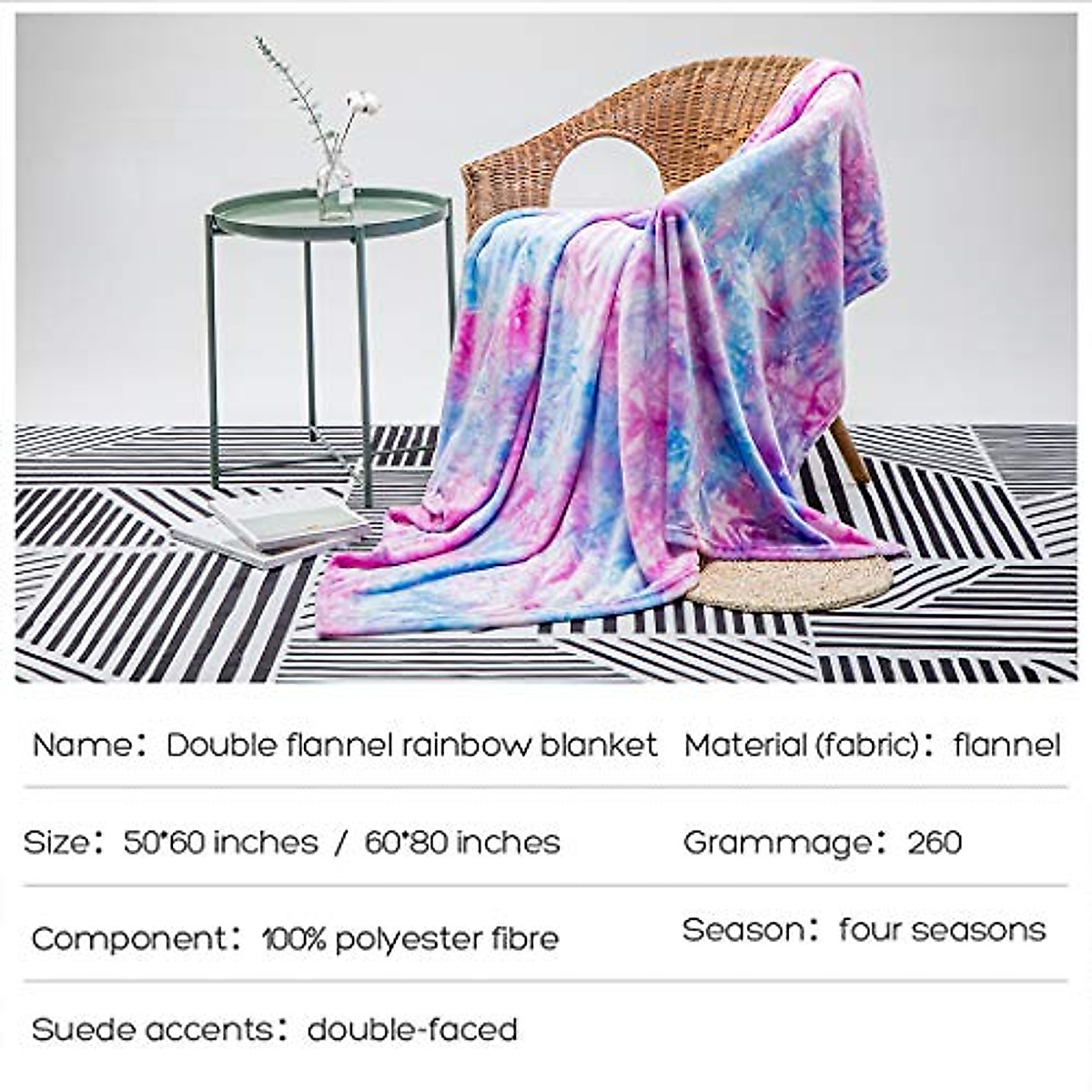 COCOPLAY W Colorful Throw Blanket, Rainbow Throw Blanket Super Soft Fuzzy Light Weight Luxurious Cozy Warm Microfiber Blanket for Bed Couch Living Room (Purple Rainbow, Throw (50"x60"))