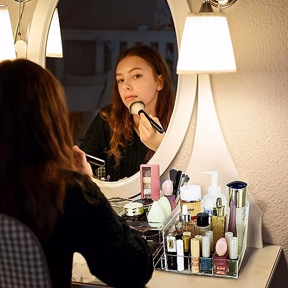 Simbuy Clear Makeup Organizer for Vanity, Large Desk Organizer with Drawers for Cosmetics, Lipsticks, Beauty Supplies, Nail Care, Skincare, Ideal for Dresser and Bathroom Countertops