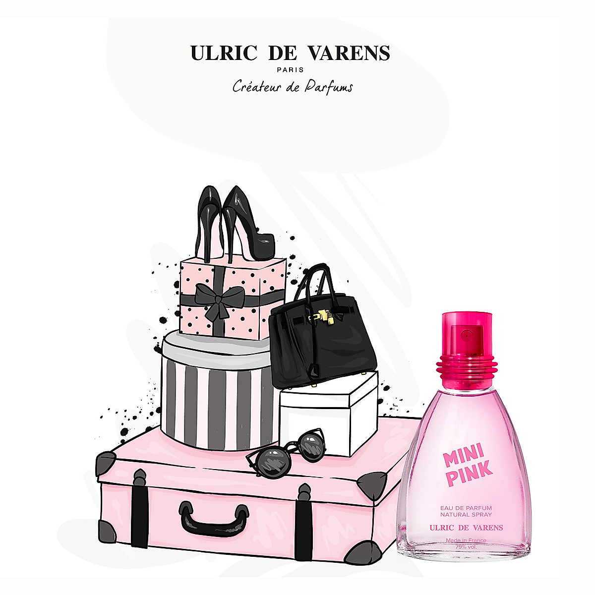 Ulric De Varens Mini Pink Eau de Parfum 25 ml- Youthful, Enchanting, and Fresh - Notes of Caramel, Bergamot, & Vanilla - Travel Size - .9 Fl Oz