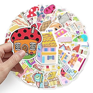 50Pcs Cartoon Houses and Castles Stickers, Vinyl Mushroom Houses Stickers for Water Bottles,Laptops,Phones,Scrapbooking,Journaling, Mug Decals-Perfect Party Favors for Kids,Boys,Girls,Teens