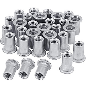 50 Pcs 1/4-20 Aluminum Flange Rivet Nut, UNC Flat Head Threaded Insert Nut