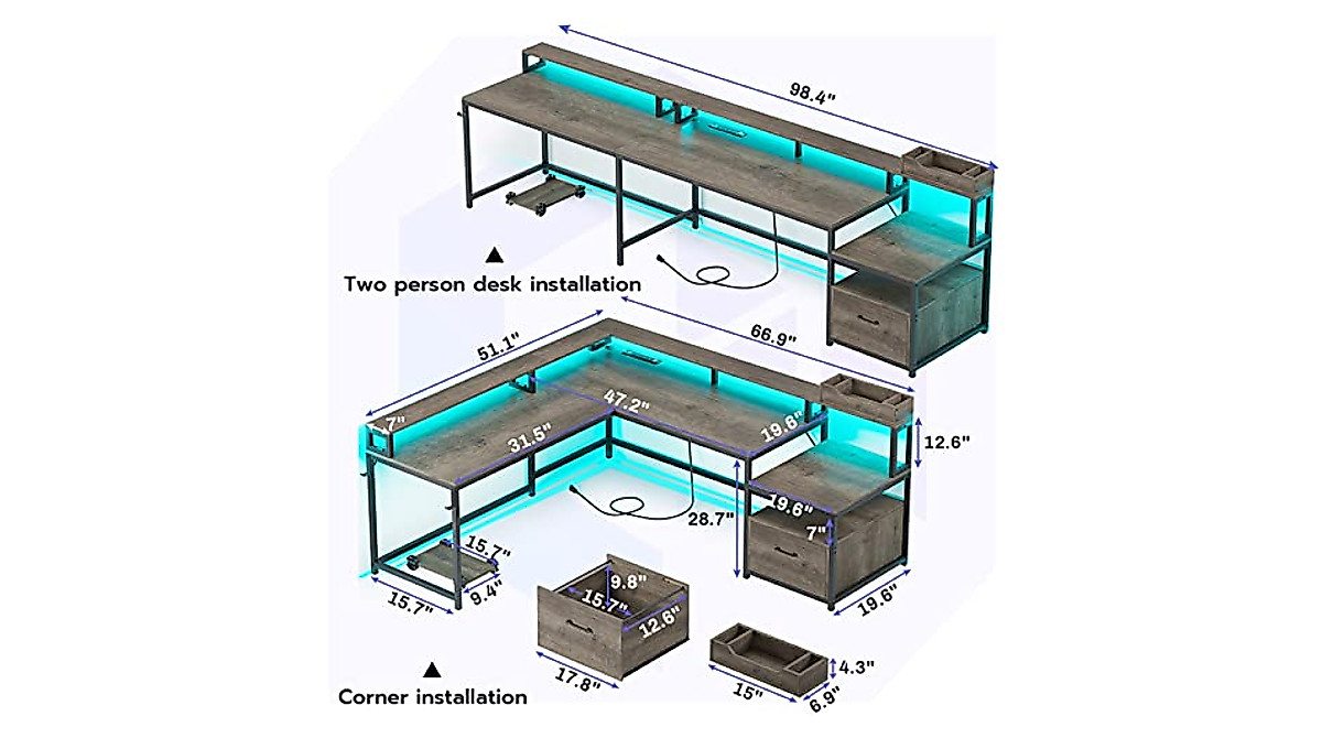 SEDETA L Shaped Desk 66" Home Office & Gaming Desk with Storage