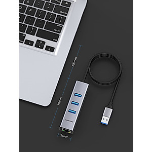 LENTION 3-Port USB 3.0 Hub with Gigabit Ethernet Adapter Compatible MacBook Air/Pro (Previous Generation), iMac, Surface, Chromebook, More Type A Laptops - Ultra Slim (CB-H23s-0.5M, Space Gray)