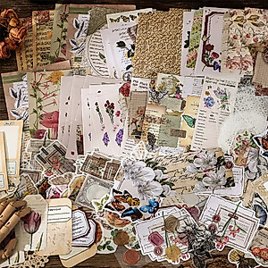 BLEDS 400PCS Vintage Journaling Supplies Pack, Scrapbook Paper Kit Aesthetic Scrapbook Paper Set Postage Stamp Stickers for Junk Journals Planner Retro Craft