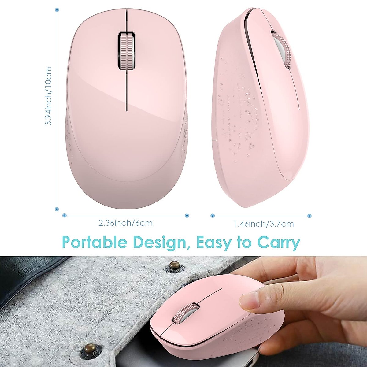 LeadsaiL Wireless Mouse for Laptop, 2.4GHz Silent USB Mouse, Slim Optical Mouse with 3 Buttons, 1600 DPI, Works with Windows, Mac, Chrome OS, Linux