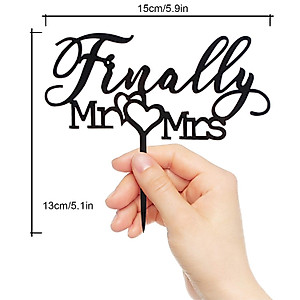 Finally Mr Mrs Love Heart Black Acrylic Cake Topper - Great for Wedding Engagement Bridal Shower Party Decoration Gift Keepsake - 5.9'' x 6.1''(Black)
