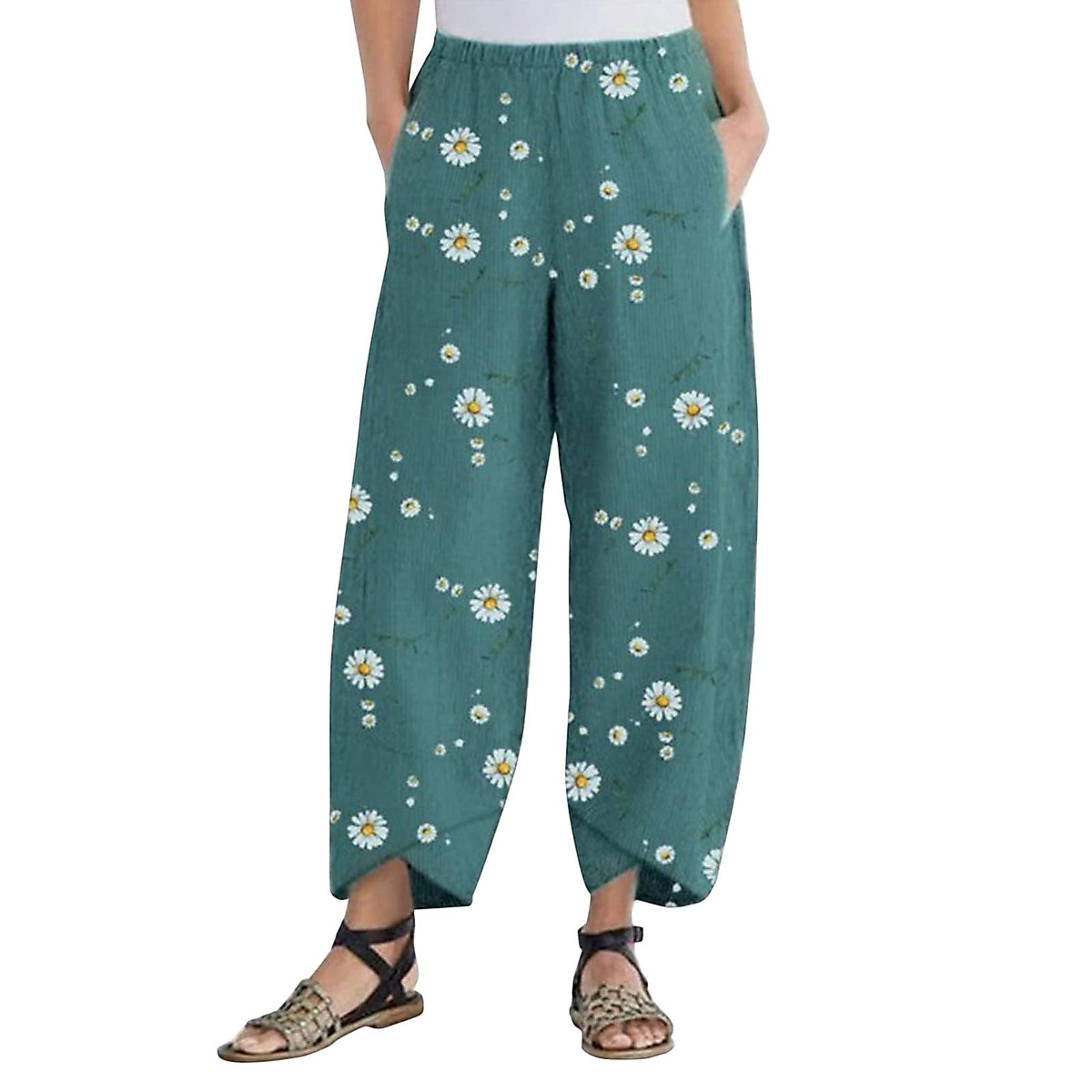 Bblulu Valentines Day Pants for Women Love Heart Print Sweatpants with Pocket Elastic High Waist Crop Pants Lounge Trousers