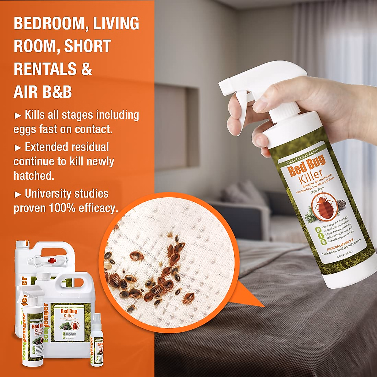 EcoRaider Bed Bug Killer Spray, Green + Non-Toxic, 100% Kill + Extended Protection (1 Gallon)