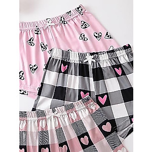 Verdusa Girl's Plaid Print Elastic Waist Casual Shorts Plaid Heart Multi 150