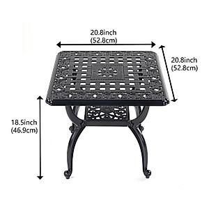 Mandolin Outdoor Patio Table,Rust -Resistant Cast Aluminum Side Table,Weather Resistant End Table，Coffee Table， Perfect for Patio, Backyard Or Garden. (Aluminum Square, Black)