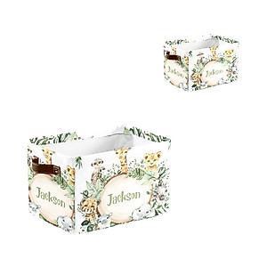 Joyestore Wild Jungle Animals Personalized Storage Bins Basket Cubic Organizer with Durable Handle for Shelves Wardrobe Nursery Toy 1 Pack