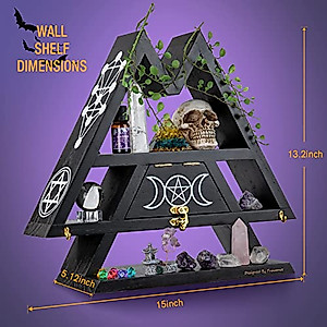 Pracaniz Crystal Shelf with Flap Drawer&Hooks for Wall&Desktop, Moon Shelf for Crystal Holder as Witchy Room Decor,Moon Phase Triangle Shelf,Witchy Decor&Moon Decor for Bedroom.
