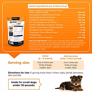 VetriScience GlycoFlex Plus Hip and Joint Supplement for Small Dogs – Extra-Strength Joint Support Chews for Dogs Under 30 Pounds, with Green Lipped Mussel, Chondroitin, and Glucosamine for Dogs