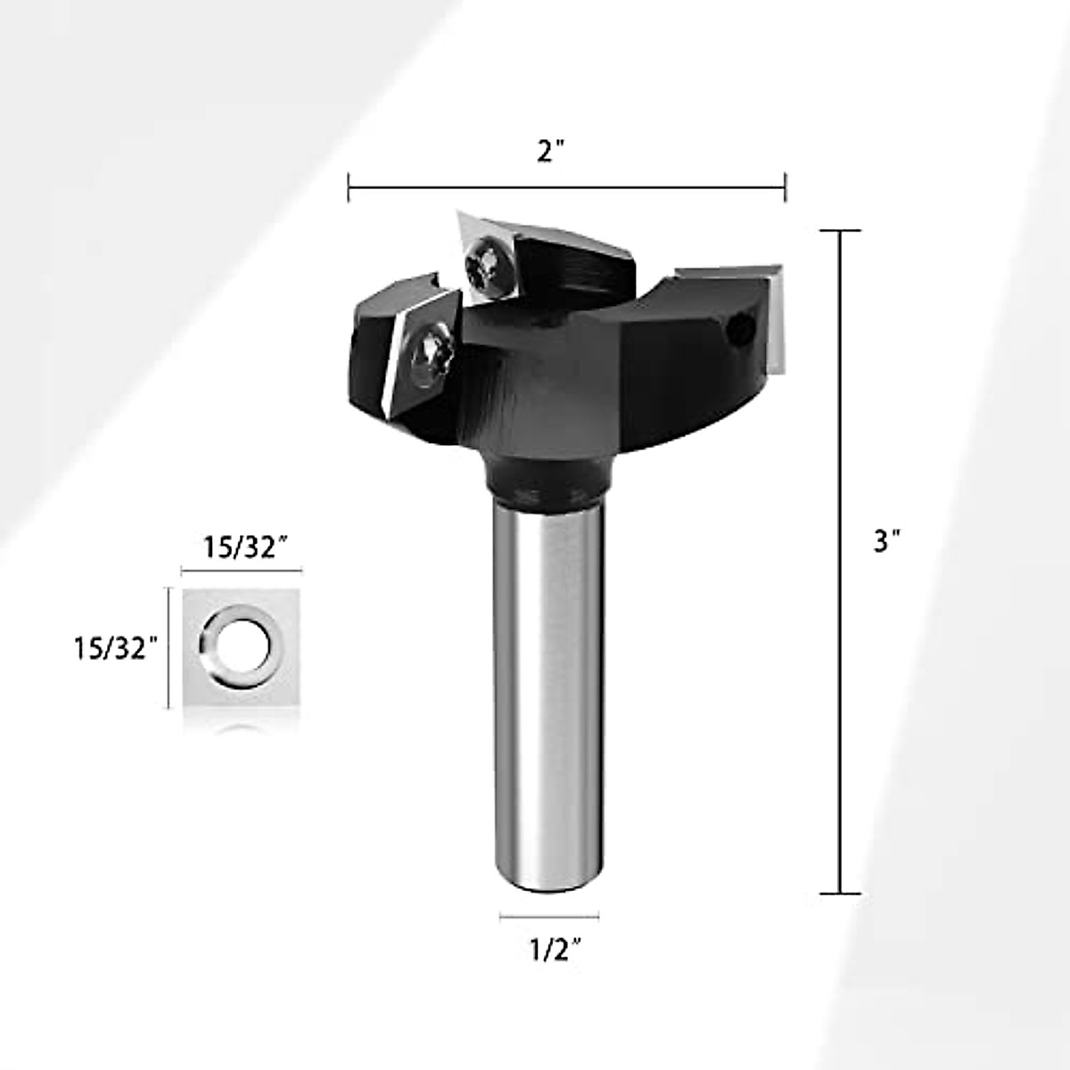 CNC Spoilboard Surfacing Router Bit， 1/2" Shank，3 Wing，2"Cutting Diameter.Adopt Carbide.Professional Woodworking Tools