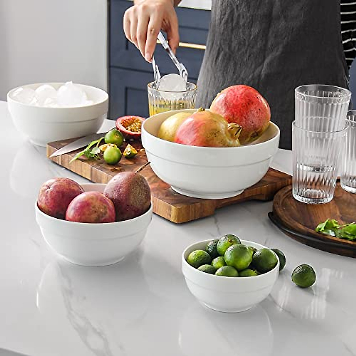 DOWAN Serving Bowls, 64/42/22/12 Oz Serving Dishes for Entertaining, White Porcelain Nesting Bowls Set, Microwave & Dishwasher Safe, Versatile Prep Bowls for Fruit Salad Pasta Ice Cream Dessert Cereal