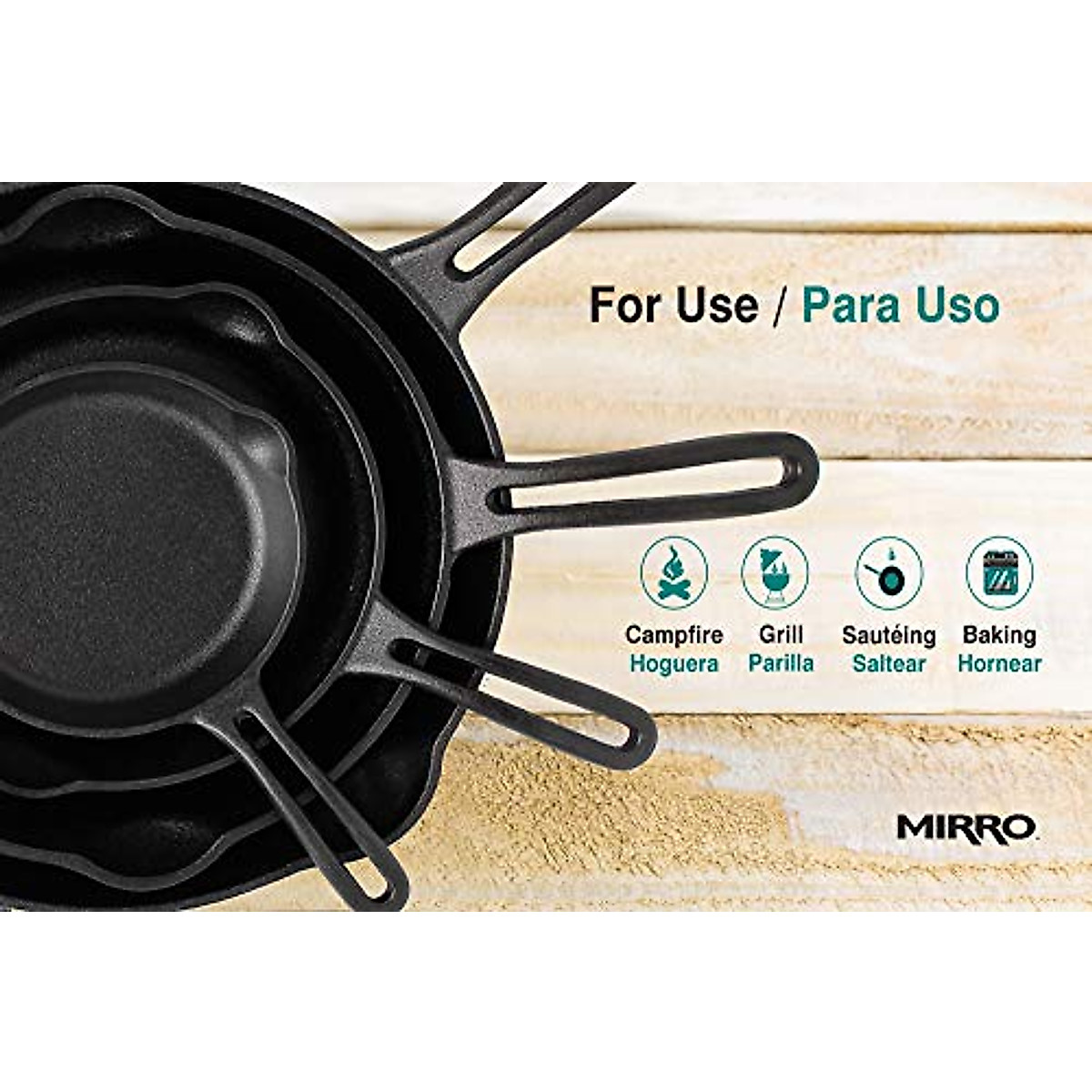 Mirro MIR-19053 12" Pre-Seasoned Ready to Use Round Cast Iron Skillet with Helper Handle, Black