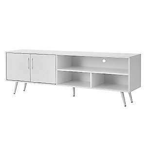 Panana 62.99" TV Stand Television Stands TV Console Unit with 3 Open Cubby and 2 Doors for Living Room Bedroom for TVs up to 70 Inches, White