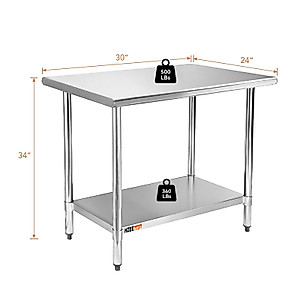 HZEEMFG Stainless Steel Work Table for Prep & Work 24 x 30 Inches, Metal Heavy Duty Commercial Worktable with Undershelf for Restaurant, Home, Hotel, Laundry and Garage