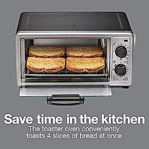 Proctor Silex 4 Slice Countertop Toaster Oven, Multi-Function with Bake, Toast and Broiler, 1100 Watts, 30 min timer and auto-shutoff, Includes Backing Pan and Rack, Black and Silver (31260)