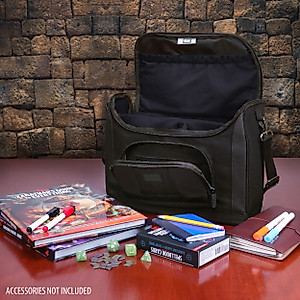 USA GEAR Compact Travel Bag Compatible with Dungeons and Dragons Accessories - Small DND Bag fits RPG Player Essentials, Player's Handbook, Character Sheets, Dice, Tokens, & Mini Player Items (Black)