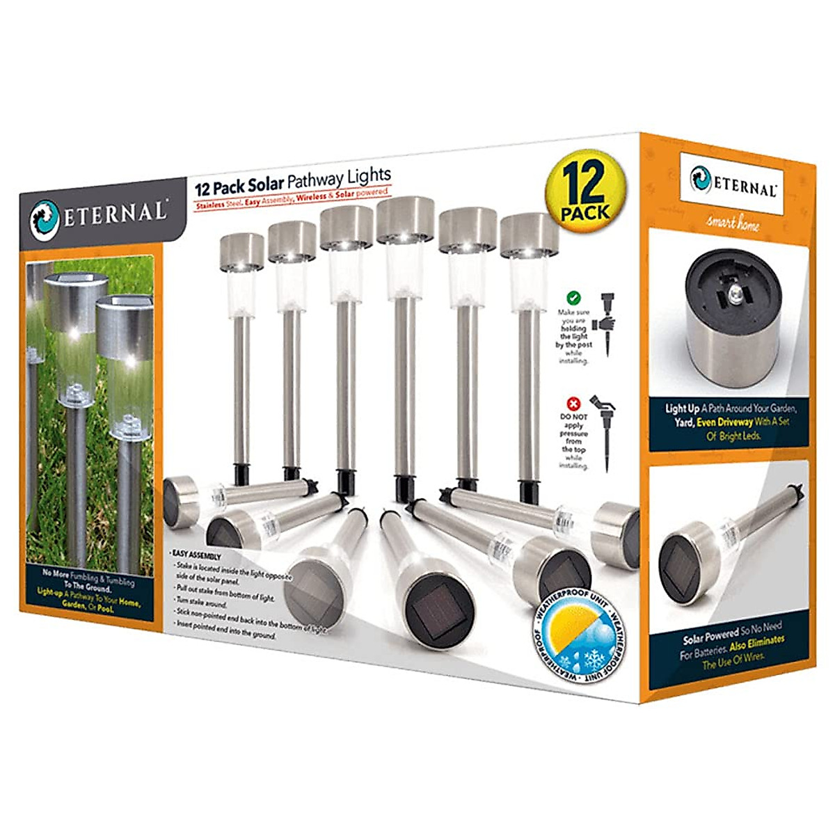 Eternal Living Garden Ideas 12pk Solar Garden Light | Stainless Steel Led Pathway Landscape Lighting for Patio or Yard