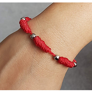MYSTIC JEWELS by Dalia – Kabbalah Bracelet – 7 Knots of Red Thread with Balls – Unisex – Adjustable – Eye Protection – Good Luck