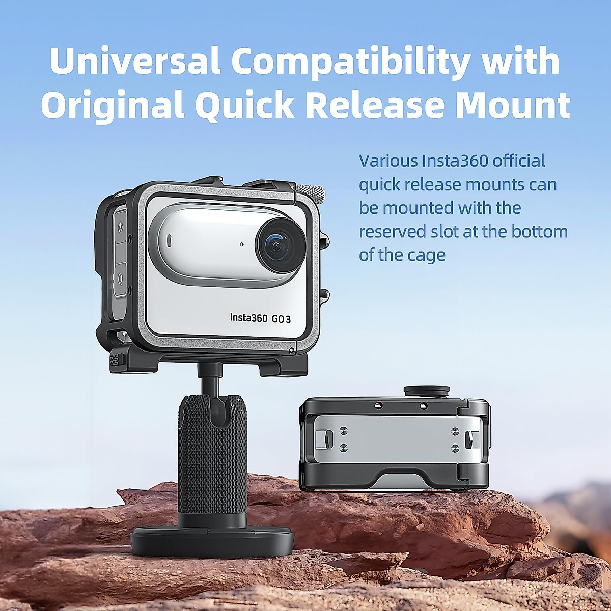 Rszfnjxry Aluminum Frame Cage with Lens Silicone Case for Insta360 GO 3,Metal Protective Durable Housing Case with Cold Shoe Mount (Model Number 2)