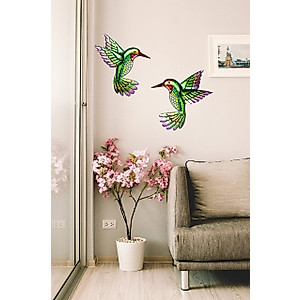 POXOHO Mosaic Hummingbird Metal Wall Decoration Glass Wall Art Indoor Wall Decoration Outdoor Wall Sculpture Hanging Decorates Bedrooms, Porches, Fences, Terraces and Gardens Set of 2