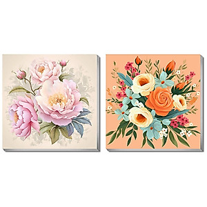 tigdtiu 2Pack Flowers Paint by Numbers Kit for Adults Beginner,Adult Paint by Number Kits On Canvas Framed, DIY Acrylic Painting Kit for Room Decor (8X8 in)