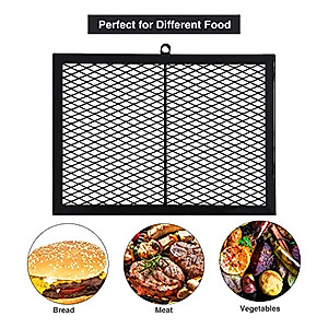 Lineslife Swivel Campfire Grill, Adjustable Heavy Duty Steel Campfire Grill Grate, Fire Pit Grill Grate Over Fire Pit with Carrying Bag for Outdoor Camping BBQ, Rectangle Black