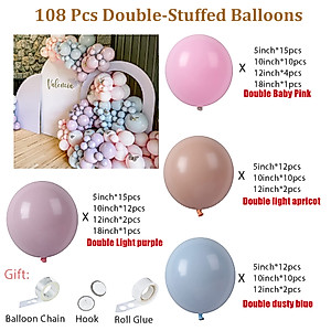 DIY 108Pcs Double-Stuffed Balloon Garland Arch Kit - Decorating Strip Kit for Garland Double Layer Baby Pink Apricot Dusty Blue Purple Balloons Set for Wedding Birthday Baby Shower Party Decoration…