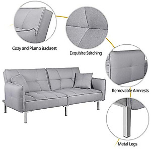 Yaheetech Sleeper Sofa Couch Bed Convertible Sofa Modern Futon Couches Sofas Bed Fold Up and Down Linen Fabric Recliner Couch for Living Room Gray