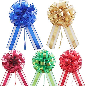 HQJAXJ 5 PCS Large Pull Bow, 9 inch Mixed Color Large Pull Bow for Gifts Wrapping Party Birthday Boxes Bow Basket Packaging Bows for Valentine's Day Presents Flower Decoration