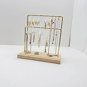 Lemonades Earring Hanger Holder Rack Tabletop Jewelry Display Stand, Unique 2-Layers Metal Hanging Earring Towers Mini Earring Holder with Wood Base