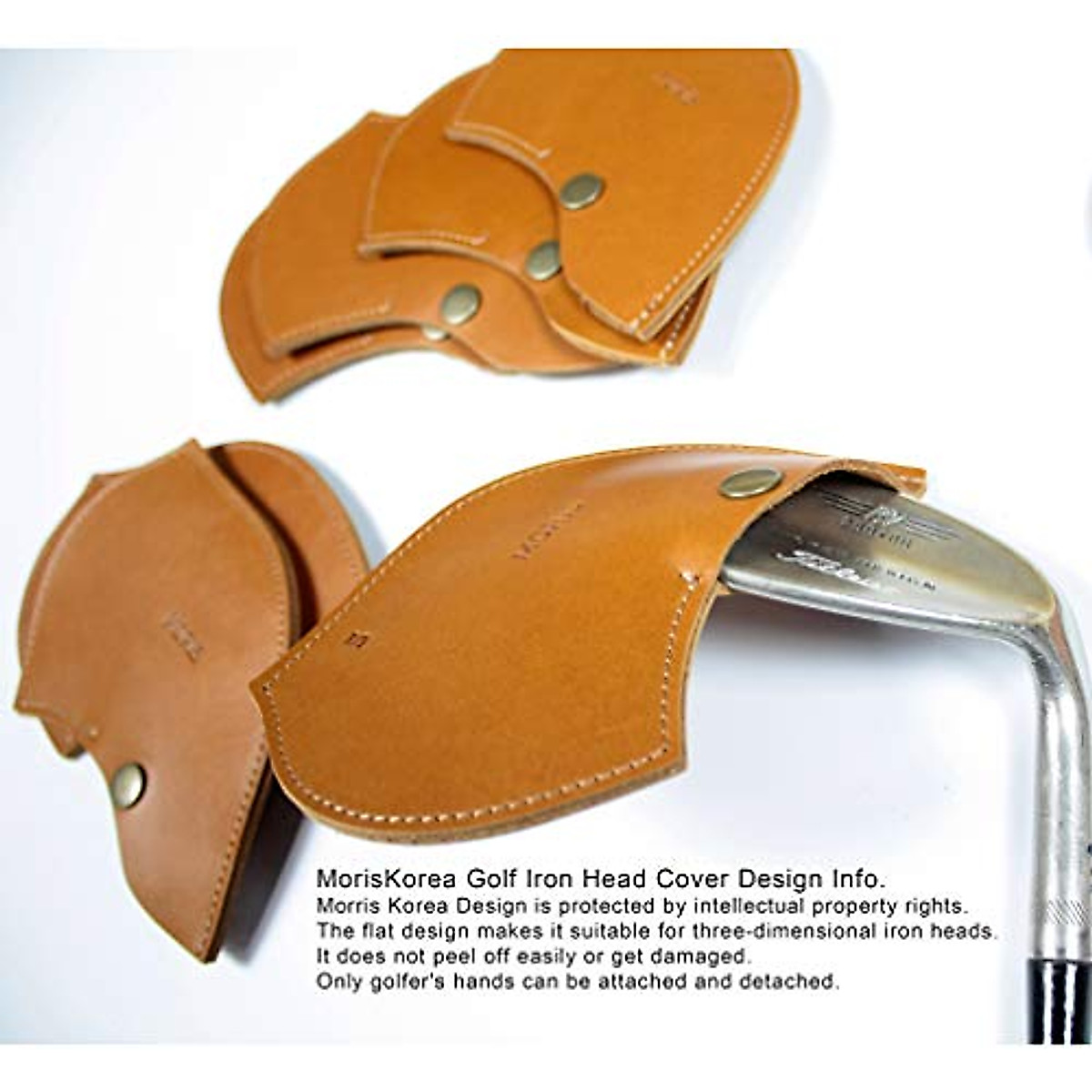 moriskorea Golf Club Head Cover (10pcs) Custom Initial Wedge Iron Protective Cowhide Full Grain Vegetable Leather Fit All Brands Titleist, Callaway, Ping, Taylormade, Cobra Etc. 1 Set. (Black)