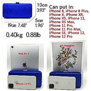 Elegant Women Fuchsia Crystal Clutch Evening Bags Wedding Cocktail Box Handbag Purse