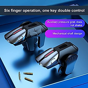 FENGCHUANG Mobile Game Trigger, PUBG Cellphone Gaming Joystick, 6 Fingers Operation Controllers, Alloy Gamepad Joystick, Aim Shooting L1R1 Key Button for Fornite/Knives Out/Rules of Survival