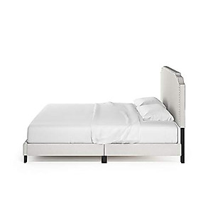 Furinno Nadia Nailhead Trim Bed Frame, King, Gray