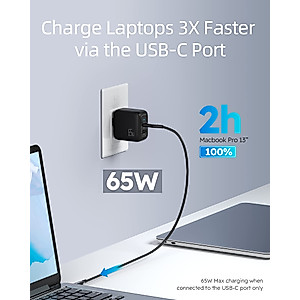 imuto USB C Charger 65W / 45W, GaN II PD PPS Super Fast Charging Compact Foldable 2-Port Wall Charger for iPhone 15 Pro/MacBook Pro/Air, iPad Pro, Laptop, Samsung Galaxy S21, Steam Deck, Pixel