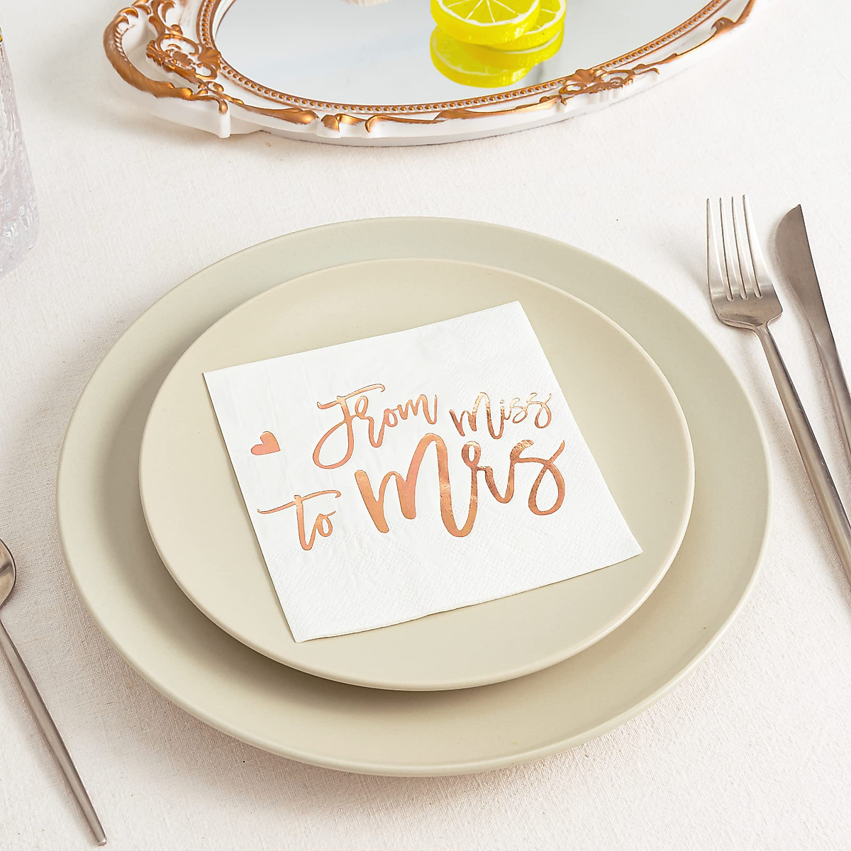 Calculs From Miss to Mrs Bridal Shower Beverage Napkin Rose Gold Foil for Bachelorette/Engagement Party Paper Table Supplies 55 Pieces