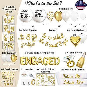 248 Pc Engagement Party Decorations , Gold and White Bridal Decorations , He Asked She Said Yes Banner , Engaged Letter Balloons , Future Mrs and Mr Balloons & Sashes , Ring Balloon , Boxes & more