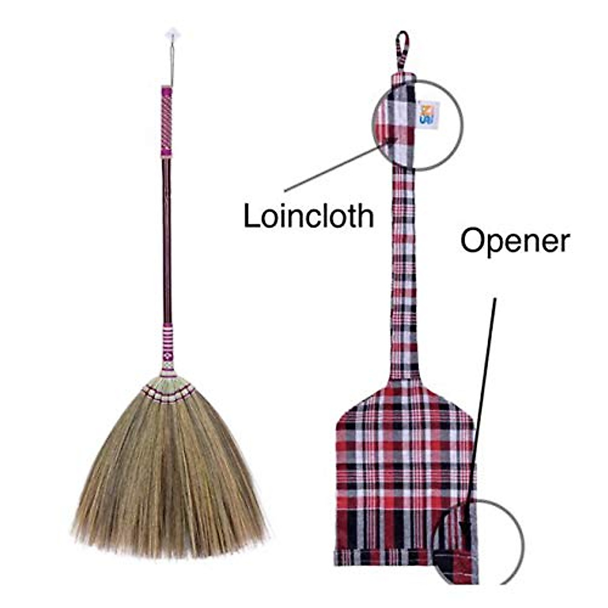 SKENNOVA - Thai Vintage Retro Grass Broom Stick, Long Handle Hand Grip The Reed Tree with Grass Durable Broom Housewarming Gifts Asian Broom 40 inch (Bamboo, 39 inch Tall)