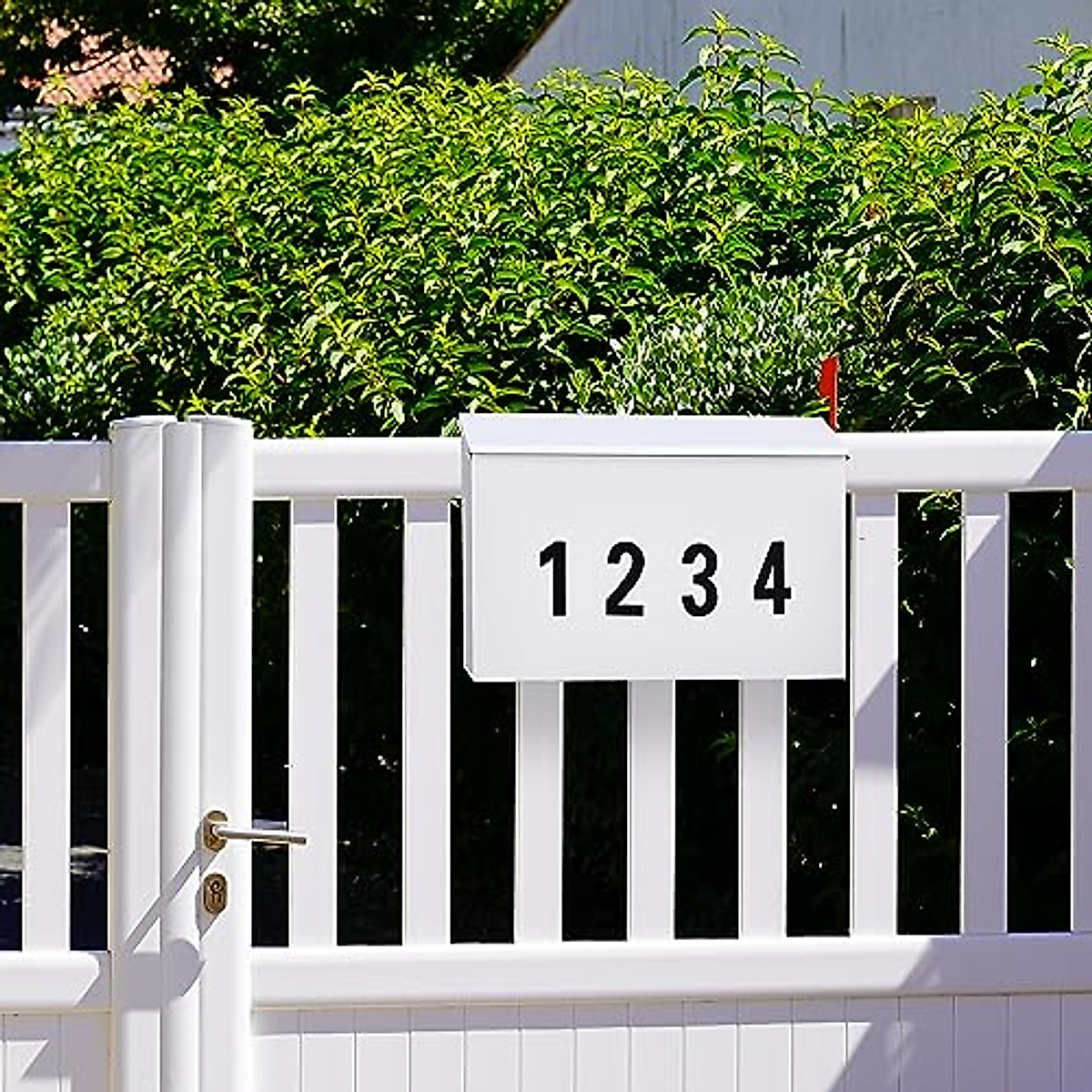 Nunsino Wall-Mounted Mailbox with Flag Kit and 3 Sets of Number Stickers, Metal Post Box, Rust-Resistant for Outside Use,15.24” L x 4.72”W x 10.43”H, White