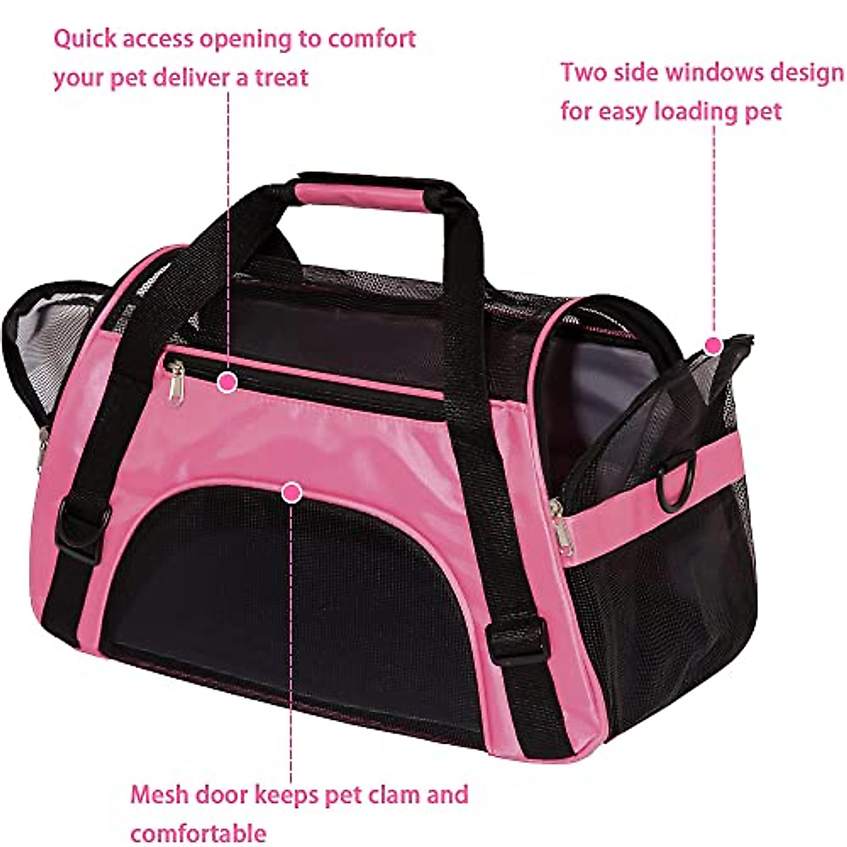 MuchL Cat Carrier Soft-Sided Pet Travel Carrier for Medium Cats Small Cats Dog Carriers for Small Dogs Puppy Comfort Portable Foldable Dog Cat Pet Carrier Airline Approved (Medium,Pink)