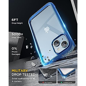 Miracase Glass Series Designed for iPhone 14 Phone Case 6.1 inch, 2023 Upgrade Full-Body Clear Bumper Case with Built-in 9H Tempered Glass Screen Protector and Camera Lens Protector,Blue